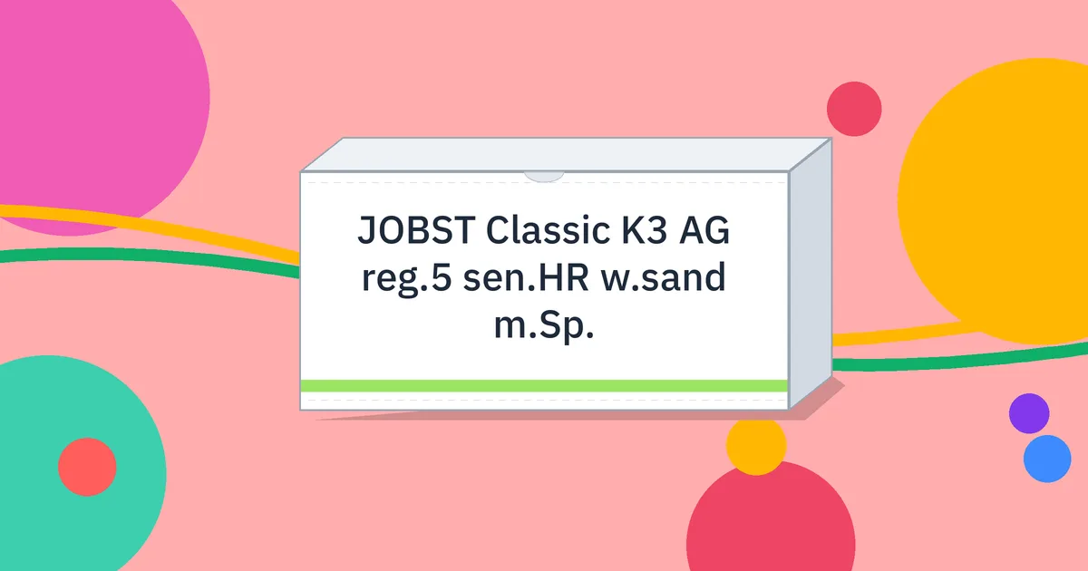 Symbolbild: Packung mit der Aufschrift JOBST Classic K3 AG reg.5 sen.HR w.sand m.Sp. (PZN 17957771) – Verfügbarkeit und Bezug in Apotheken in Frankfurt am Main