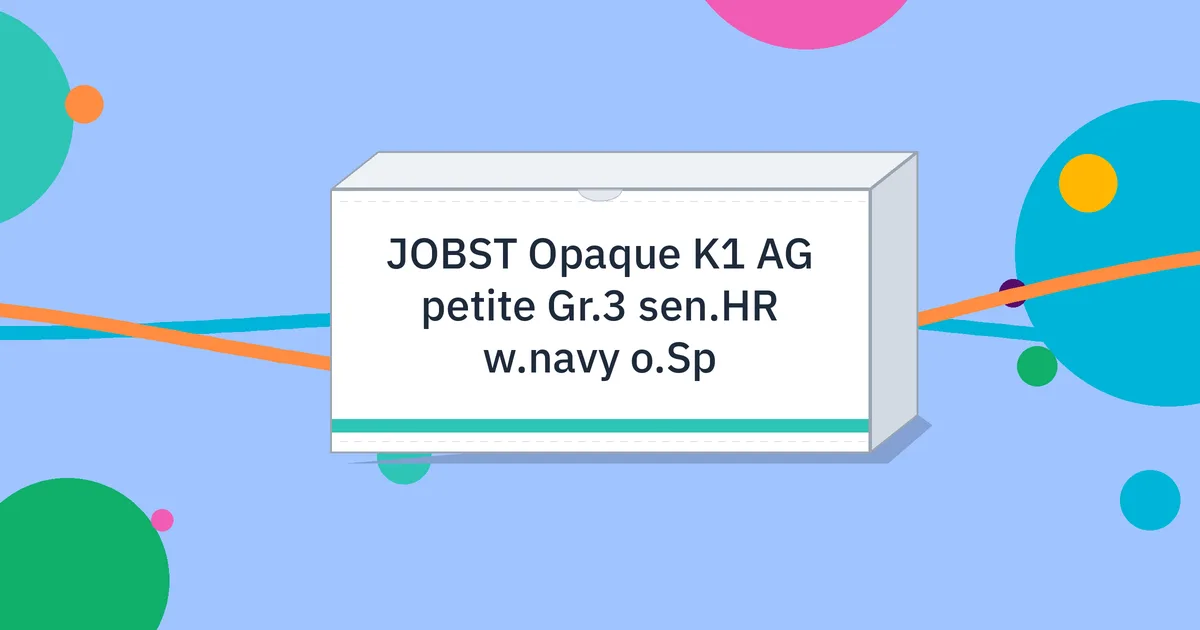 Symbolbild: Packung mit der Aufschrift JOBST Opaque K1 AG petite Gr.3 sen.HR w.navy o.Sp (PZN 13089303) – Verfügbarkeit und Bezug in Apotheken in Frankfurt am Main