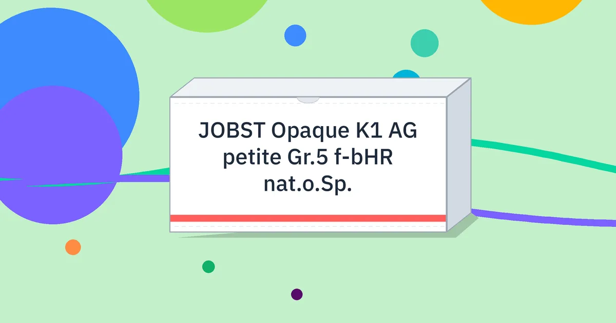 Symbolbild: Packung mit der Aufschrift JOBST Opaque K1 AG petite Gr.5 f-bHR nat.o.Sp. (PZN 13087505) – Verfügbarkeit und Bezug in Apotheken in Frankfurt am Main