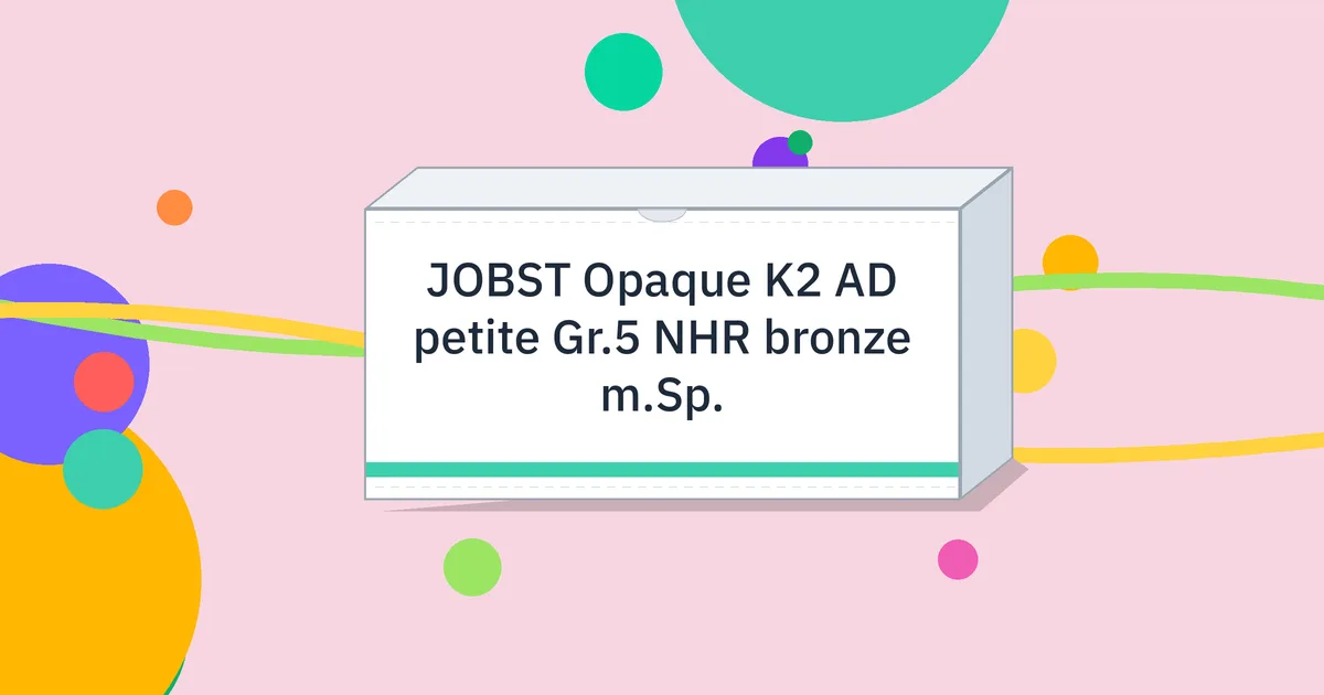 Symbolbild: Packung mit der Aufschrift JOBST Opaque K2 AD petite Gr.5 NHR bronze m.Sp. (PZN 13108756) – Verfügbarkeit und Bezug in Apotheken in Frankfurt am Main