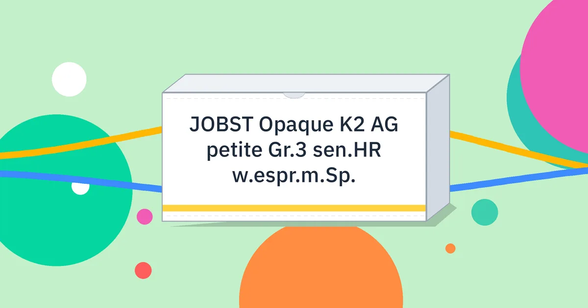 Symbolbild: Packung mit der Aufschrift JOBST Opaque K2 AG petite Gr.3 sen.HR w.espr.m.Sp. (PZN 16286027) – Verfügbarkeit und Bezug in Apotheken in Frankfurt am Main