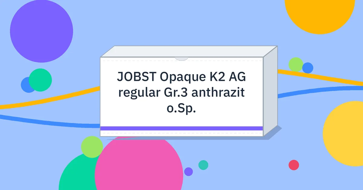 Symbolbild: Packung mit der Aufschrift JOBST Opaque K2 AG regular Gr.3 anthrazit o.Sp. (PZN 16282822) – Verfügbarkeit und Bezug in Apotheken in Frankfurt am Main