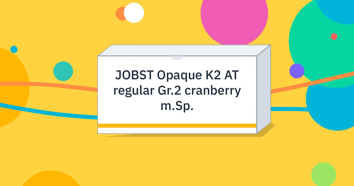 Symbolbild: Packung mit der Aufschrift JOBST Opaque K2 AT regular Gr.2 cranberry m.Sp. (PZN 13122271) – Verfügbarkeit und Bezug in Apotheken in Frankfurt am Main