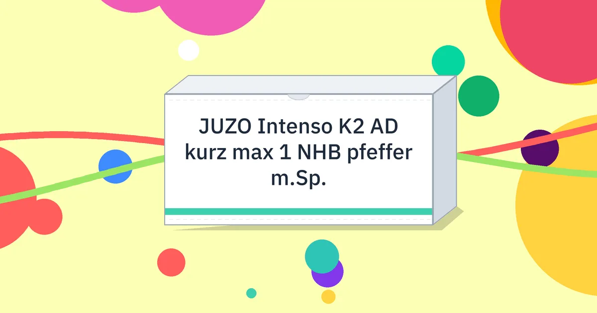 Symbolbild: Packung mit der Aufschrift JUZO Intenso K2 AD kurz max 1 NHB pfeffer m.Sp. (PZN 18611980) – Verfügbarkeit und Bezug in Apotheken in Frankfurt am Main