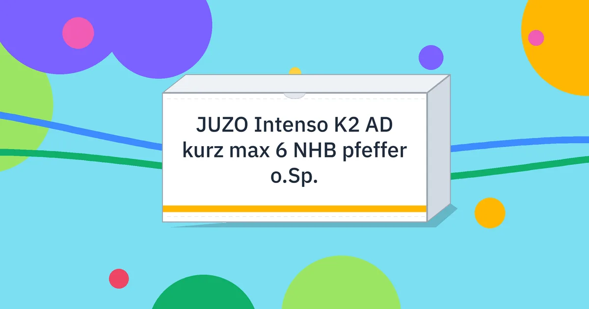 Symbolbild: Packung mit der Aufschrift JUZO Intenso K2 AD kurz max 6 NHB pfeffer o.Sp. (PZN 18622564) – Verfügbarkeit und Bezug in Apotheken in Frankfurt am Main