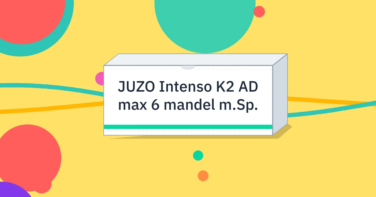Symbolbild: Packung mit der Aufschrift JUZO Intenso K2 AD max 6 mandel m.Sp. (PZN 18609380) – Verfügbarkeit und Bezug in Apotheken in Frankfurt am Main