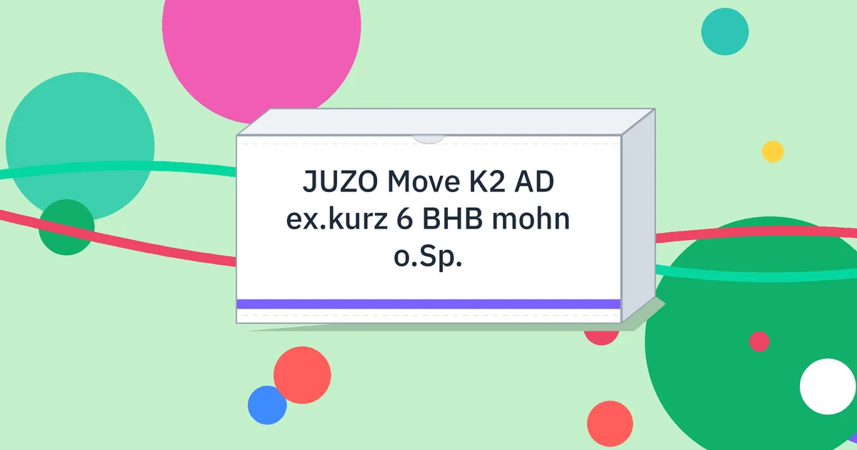 Symbolbild: Packung mit der Aufschrift JUZO Move K2 AD ex.kurz 6 BHB mohn o.Sp. (PZN 18542687) – Verfügbarkeit und Bezug in Apotheken in Frankfurt am Main