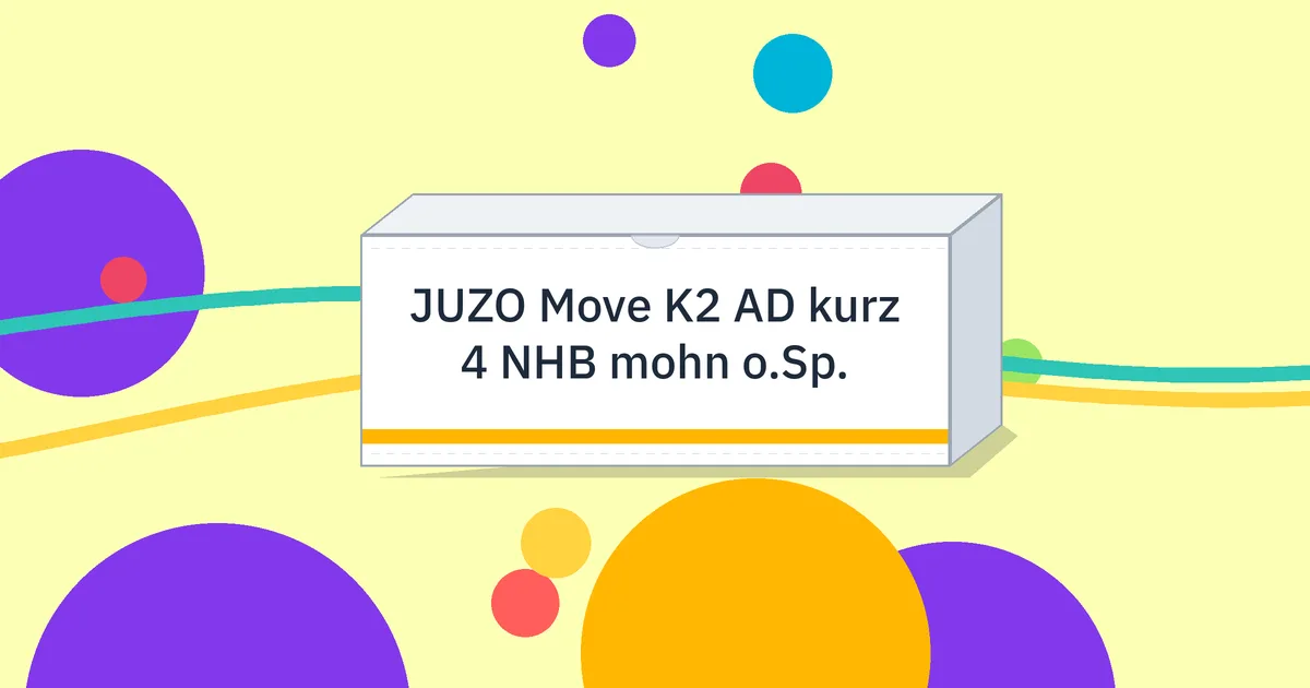 Symbolbild: Packung mit der Aufschrift JUZO Move K2 AD kurz 4 NHB mohn o.Sp. (PZN 18541156) – Verfügbarkeit und Bezug in Apotheken in Frankfurt am Main