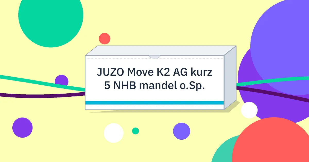 Symbolbild: Packung mit der Aufschrift JUZO Move K2 AG kurz 5 NHB mandel o.Sp. (PZN 16638992) – Verfügbarkeit und Bezug in Apotheken in Frankfurt am Main