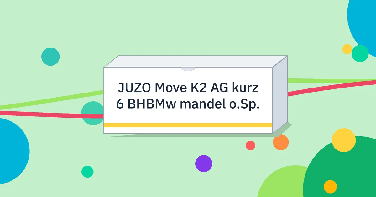 Symbolbild: Packung mit der Aufschrift JUZO Move K2 AG kurz 6 BHBMw mandel o.Sp. (PZN 16649553) – Verfügbarkeit und Bezug in Apotheken in Frankfurt am Main