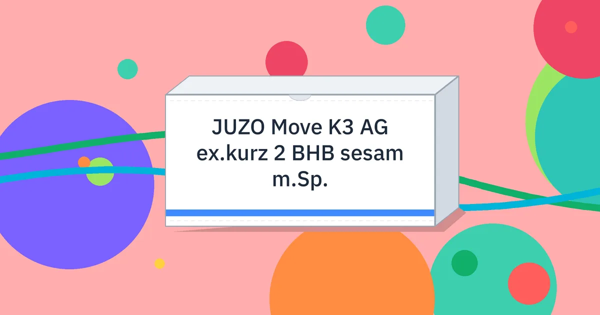 Symbolbild: Packung mit der Aufschrift JUZO Move K3 AG ex.kurz 2 BHB sesam m.Sp. (PZN 18583597) – Verfügbarkeit und Bezug in Apotheken in Frankfurt am Main