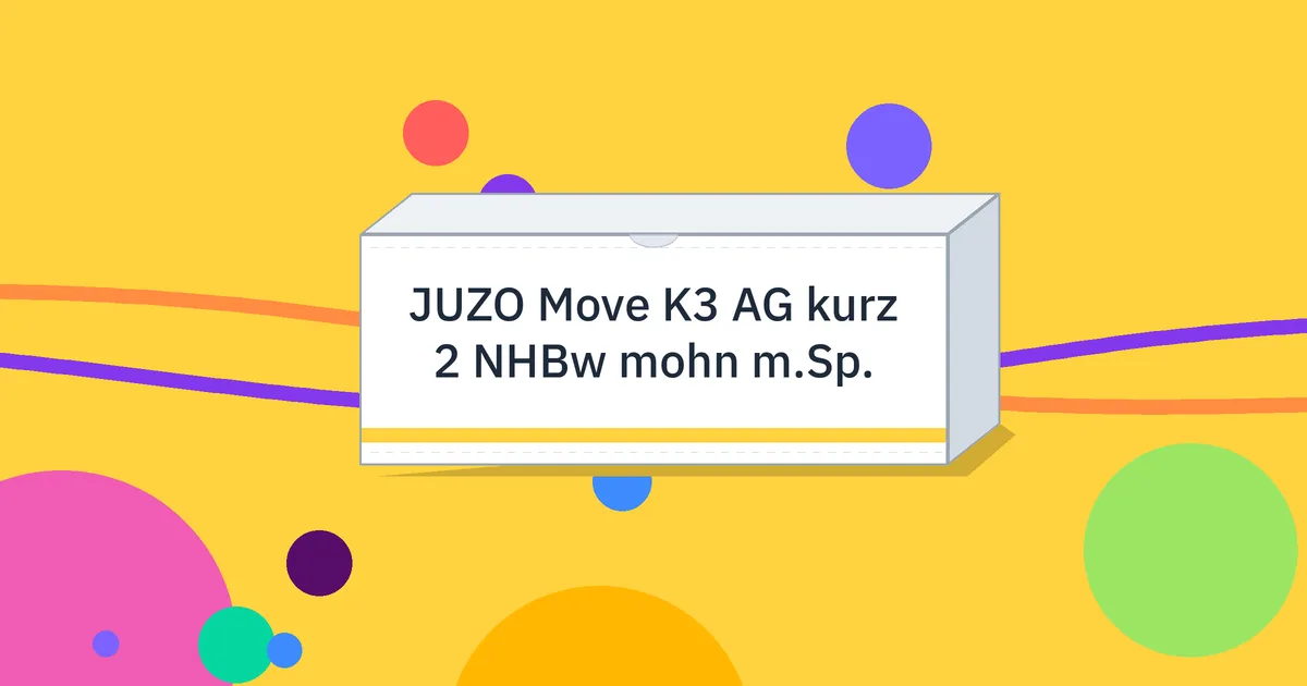 Symbolbild: Packung mit der Aufschrift JUZO Move K3 AG kurz 2 NHBw mohn m.Sp. (PZN 18590350) – Verfügbarkeit und Bezug in Apotheken in Frankfurt am Main