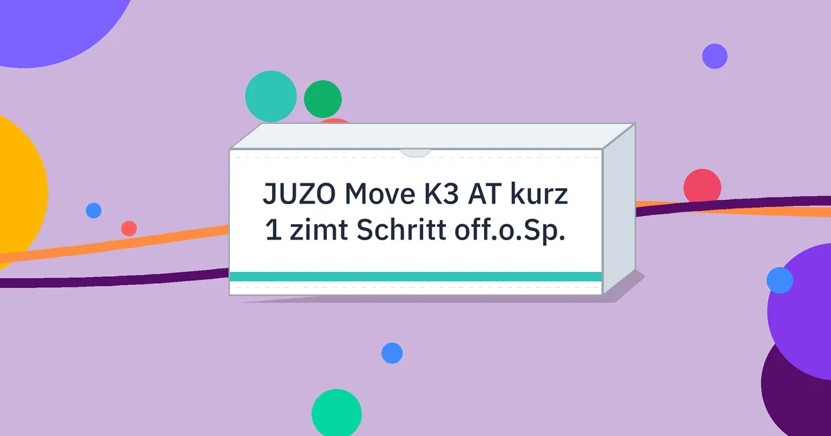 Symbolbild: Packung mit der Aufschrift JUZO Move K3 AT kurz 1 zimt Schritt off.o.Sp. (PZN 20685081) – Verfügbarkeit und Bezug in Apotheken in Frankfurt am Main