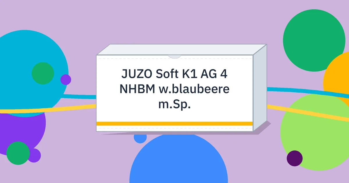 Symbolbild: Packung mit der Aufschrift JUZO Soft K1 AG 4 NHBM w.blaubeere m.Sp. (PZN 15015533) – Verfügbarkeit und Bezug in Apotheken in Frankfurt am Main