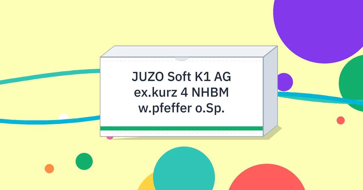 Symbolbild: Packung mit der Aufschrift JUZO Soft K1 AG ex.kurz 4 NHBM w.pfeffer o.Sp. (PZN 15000833) – Verfügbarkeit und Bezug in Apotheken in Frankfurt am Main