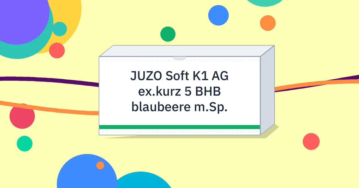 Symbolbild: Packung mit der Aufschrift JUZO Soft K1 AG ex.kurz 5 BHB blaubeere m.Sp. (PZN 14823656) – Verfügbarkeit und Bezug in Apotheken in Frankfurt am Main