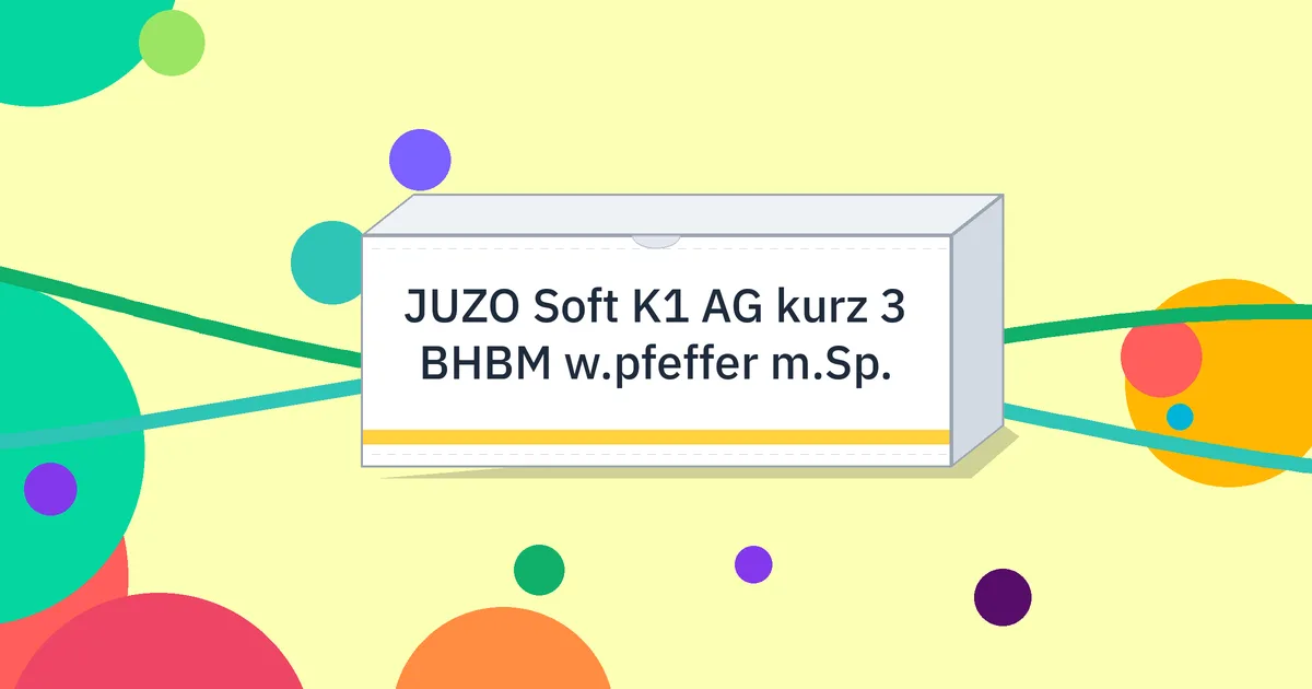 Symbolbild: Packung mit der Aufschrift JUZO Soft K1 AG kurz 3 BHBM w.pfeffer m.Sp. (PZN 14863354) – Verfügbarkeit und Bezug in Apotheken in Frankfurt am Main