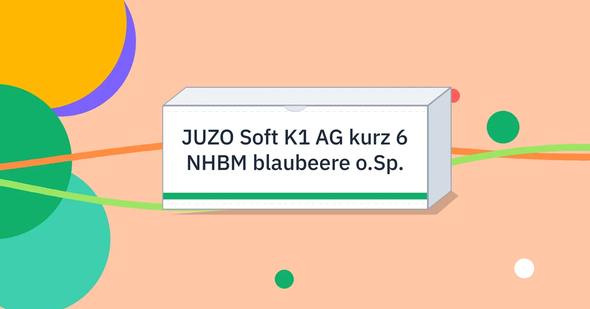 Symbolbild: Packung mit der Aufschrift JUZO Soft K1 AG kurz 6 NHBM blaubeere o.Sp. (PZN 14996664) – Verfügbarkeit und Bezug in Apotheken in Frankfurt am Main