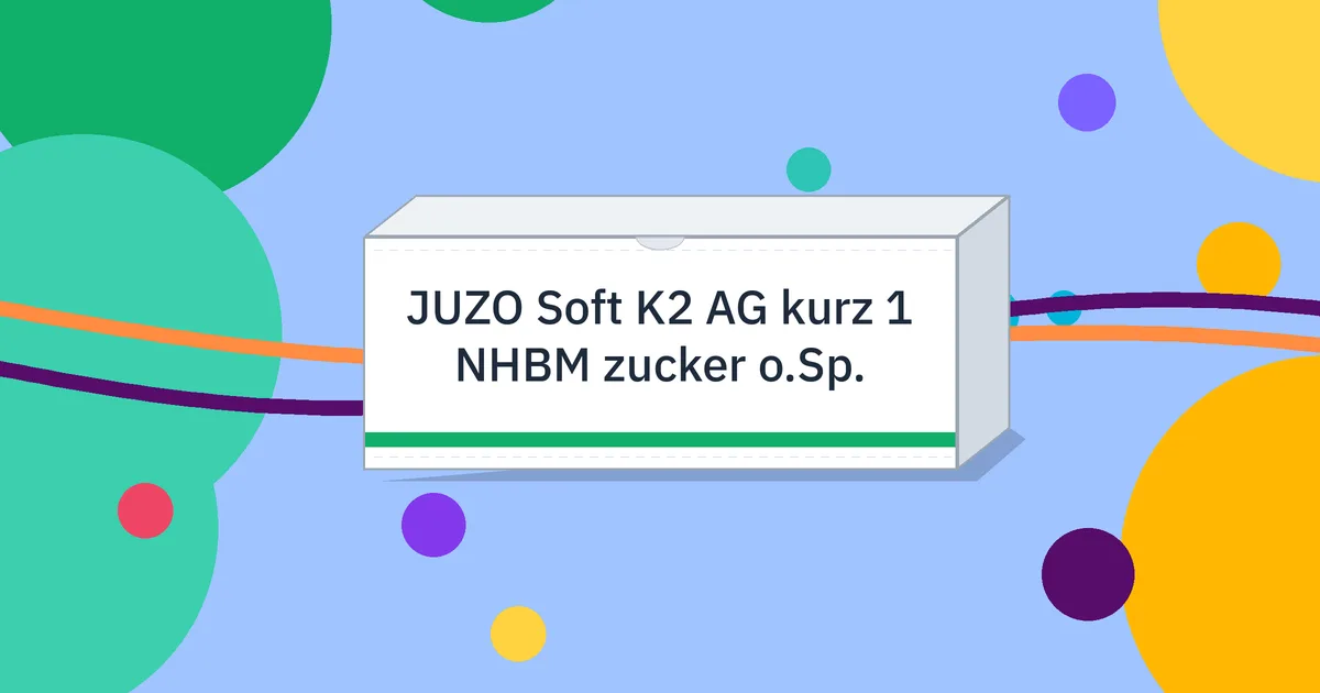 Symbolbild: Packung mit der Aufschrift JUZO Soft K2 AG kurz 1 NHBM zucker o.Sp. (PZN 15001732) – Verfügbarkeit und Bezug in Apotheken in Frankfurt am Main