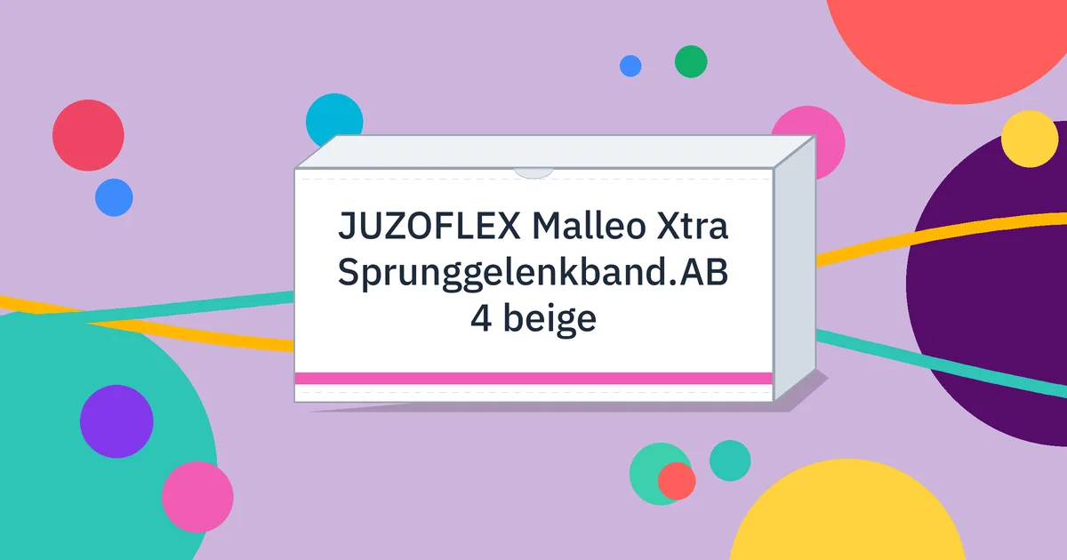 Symbolbild: Packung mit der Aufschrift JUZOFLEX Malleo Xtra Sprunggelenkband.AB 4 beige (PZN 16635893) – Verfügbarkeit und Bezug in Apotheken in Frankfurt am Main
