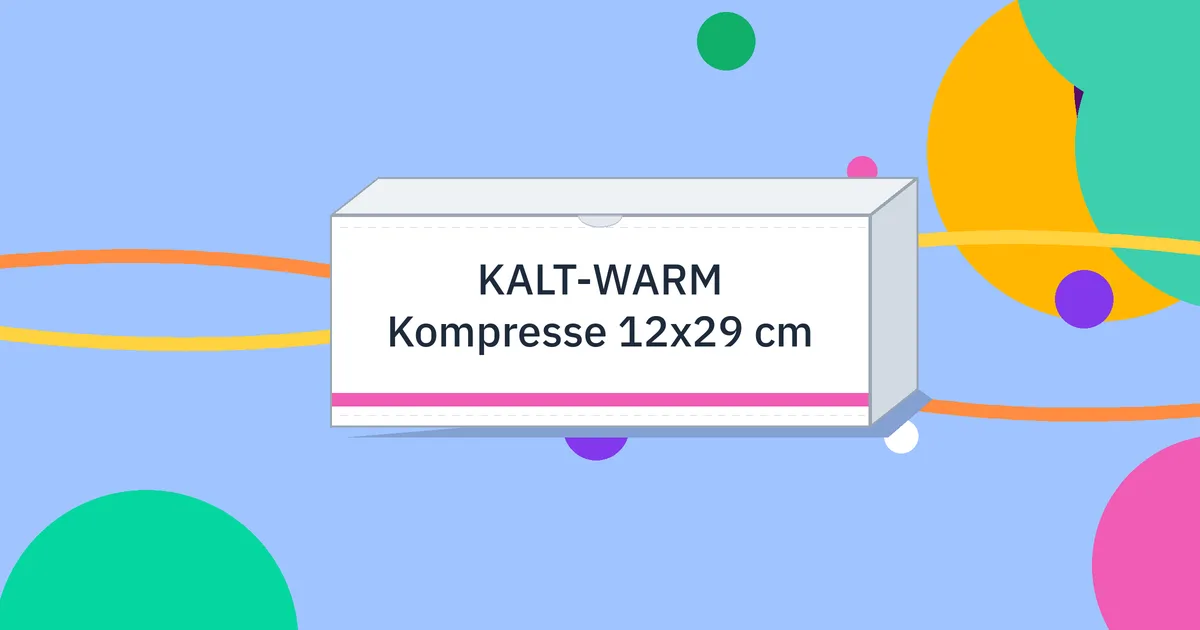 Symbolbild: Packung mit der Aufschrift KALT-WARM Kompresse 12x29 cm (PZN 02737526) – Verfügbarkeit und Bezug in Apotheken in Frankfurt am Main