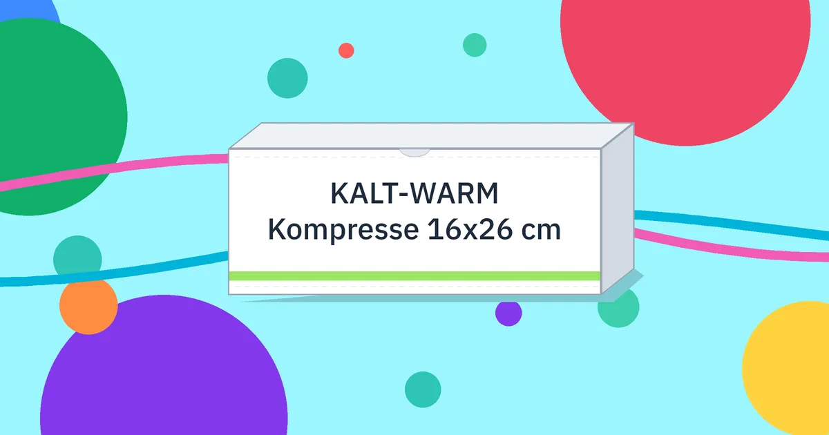 Symbolbild: Packung mit der Aufschrift KALT-WARM Kompresse 16x26 cm (PZN 07105280) – Verfügbarkeit und Bezug in Apotheken in Frankfurt am Main
