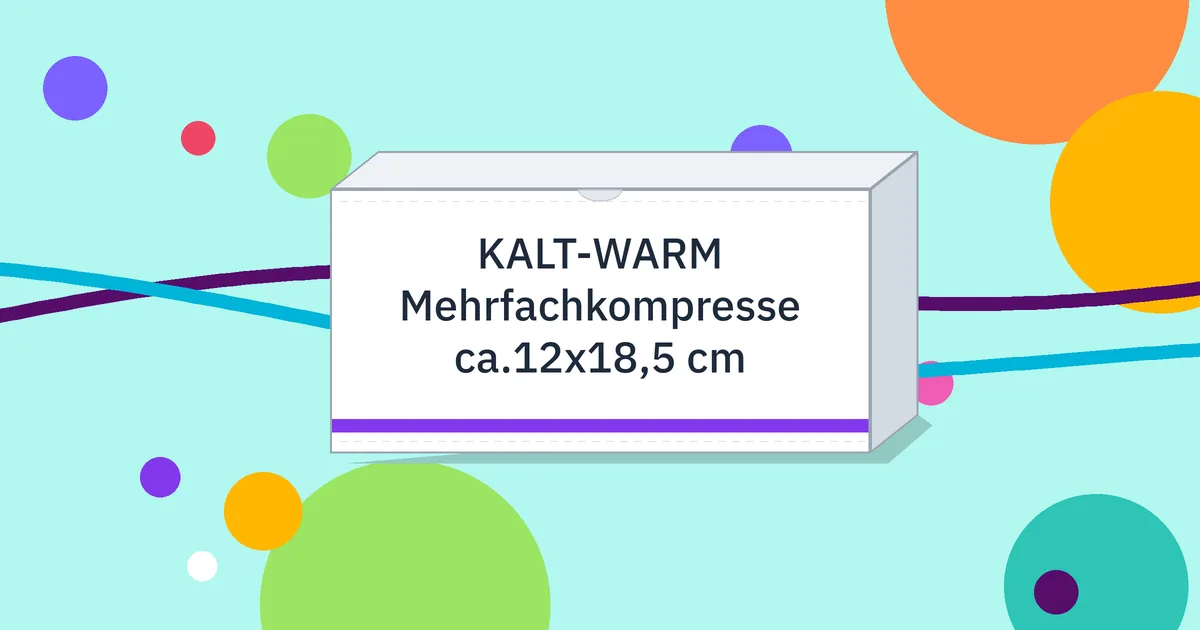 Symbolbild: Packung mit der Aufschrift KALT-WARM Mehrfachkompresse ca.12x18,5 cm (PZN 15633627) – Verfügbarkeit und Bezug in Apotheken in Frankfurt am Main