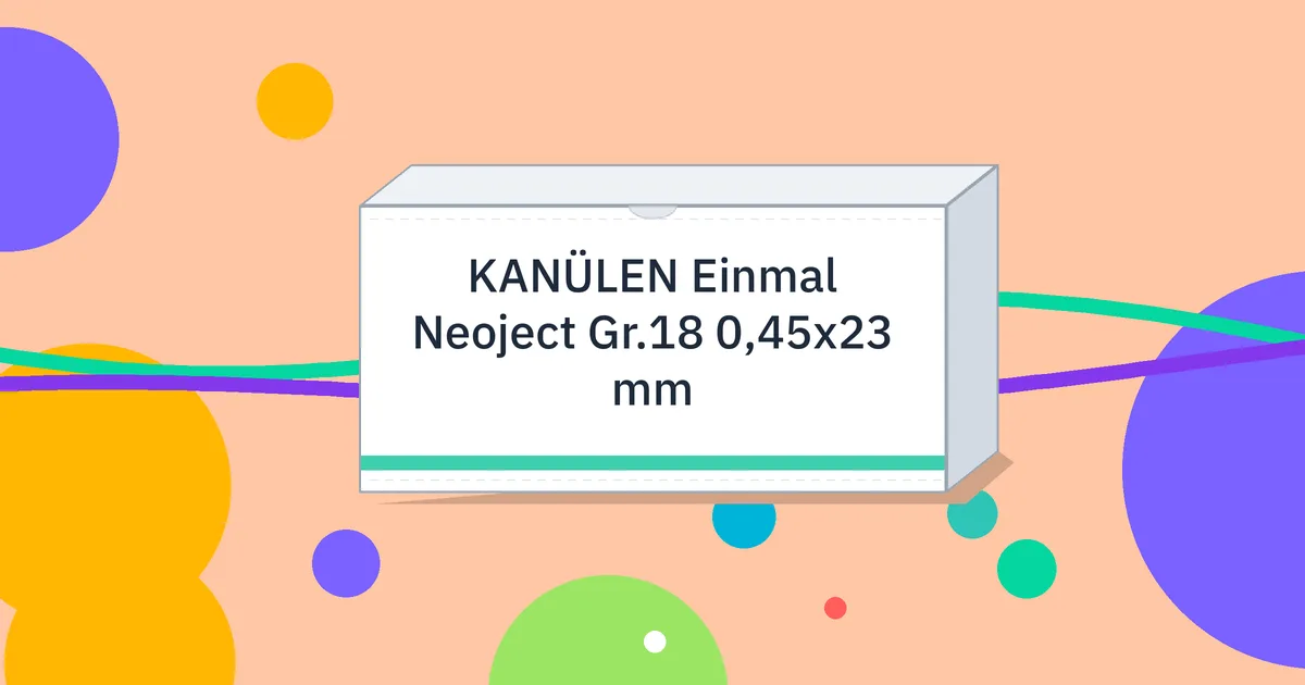Symbolbild: Packung mit der Aufschrift KANÜLEN Einmal Neoject Gr.18 0,45x23 mm (PZN 03640438) – Verfügbarkeit und Bezug in Apotheken in Frankfurt am Main