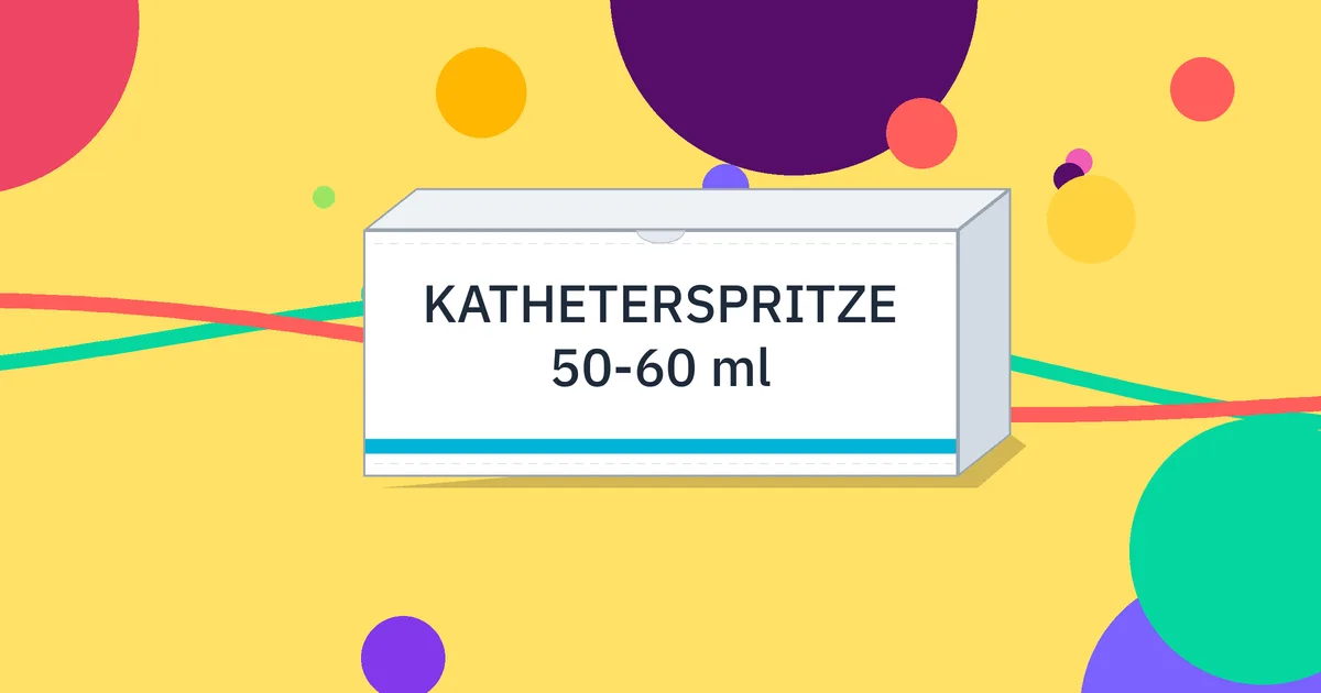Symbolbild: Packung mit der Aufschrift KATHETERSPRITZE 50-60 ml (PZN 00764281) – Verfügbarkeit und Bezug in Apotheken in Frankfurt am Main