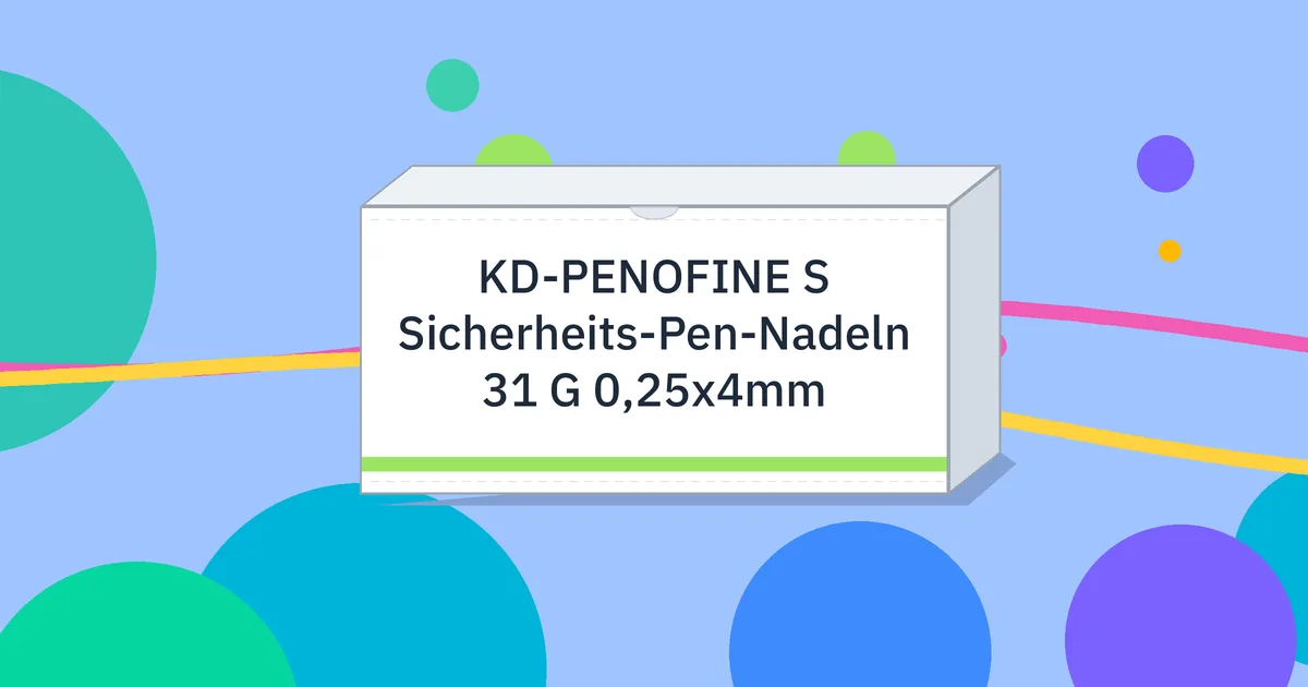 Symbolbild: Packung mit der Aufschrift KD-PENOFINE S Sicherheits-Pen-Nadeln 31 G 0,25x4mm (PZN 20377712) – Verfügbarkeit und Bezug in Apotheken in Frankfurt am Main