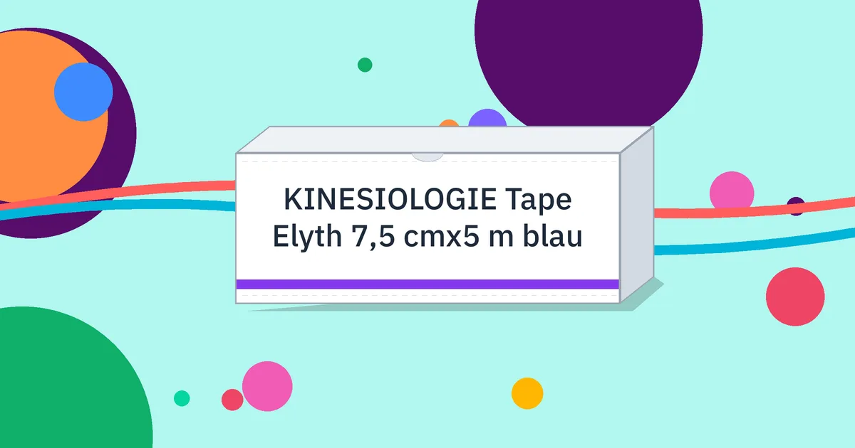 Symbolbild: Packung mit der Aufschrift KINESIOLOGIE Tape Elyth 7,5 cmx5 m blau (PZN 10735665) – Verfügbarkeit und Bezug in Apotheken in Frankfurt am Main