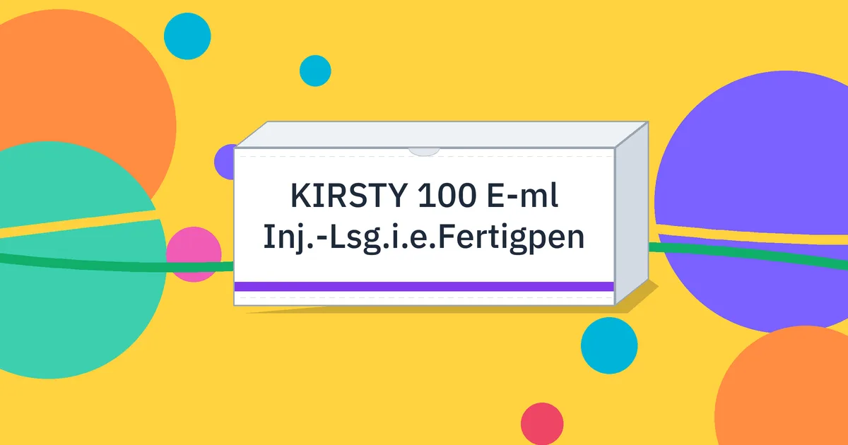 Symbolbild: Packung mit der Aufschrift KIRSTY 100 E-ml Inj.-Lsg.i.e.Fertigpen (PZN 18229743) – Verfügbarkeit und Bezug in Apotheken in Frankfurt am Main