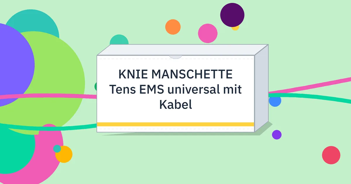 Symbolbild: Packung mit der Aufschrift KNIE MANSCHETTE Tens EMS universal mit Kabel (PZN 20015699) – Verfügbarkeit und Bezug in Apotheken in Frankfurt am Main