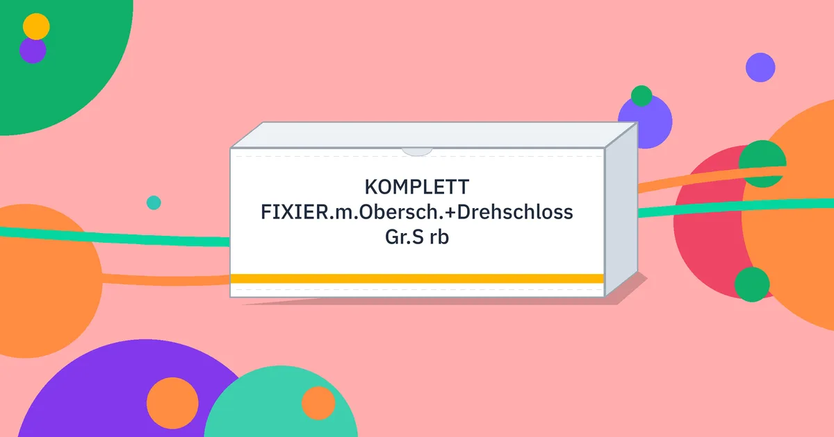 Symbolbild: Packung mit der Aufschrift KOMPLETT FIXIER.m.Obersch.+Drehschloss Gr.S rb (PZN 11573957) – Verfügbarkeit und Bezug in Apotheken in Frankfurt am Main