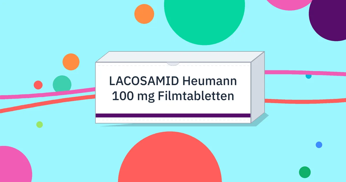 Symbolbild: Packung mit der Aufschrift LACOSAMID Heumann 100 mg Filmtabletten (PZN 16358229) – Verfügbarkeit und Bezug in Apotheken in Frankfurt am Main