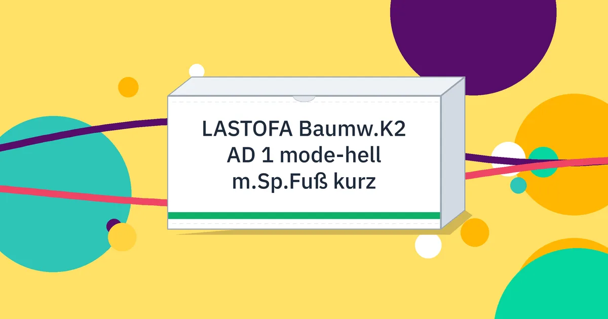 Symbolbild: Packung mit der Aufschrift LASTOFA Baumw.K2 AD 1 mode-hell m.Sp.Fuß kurz (PZN 01944080) – Verfügbarkeit und Bezug in Apotheken in Frankfurt am Main