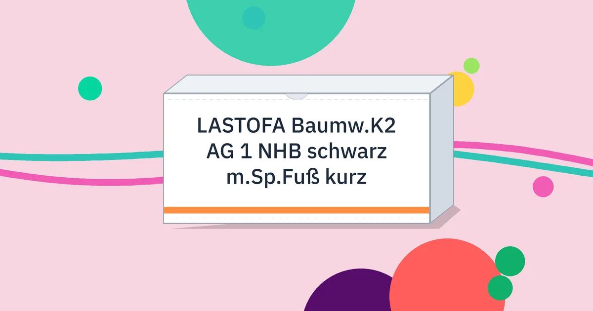 Symbolbild: Packung mit der Aufschrift LASTOFA Baumw.K2 AG 1 NHB schwarz m.Sp.Fuß kurz (PZN 01946541) – Verfügbarkeit und Bezug in Apotheken in Frankfurt am Main