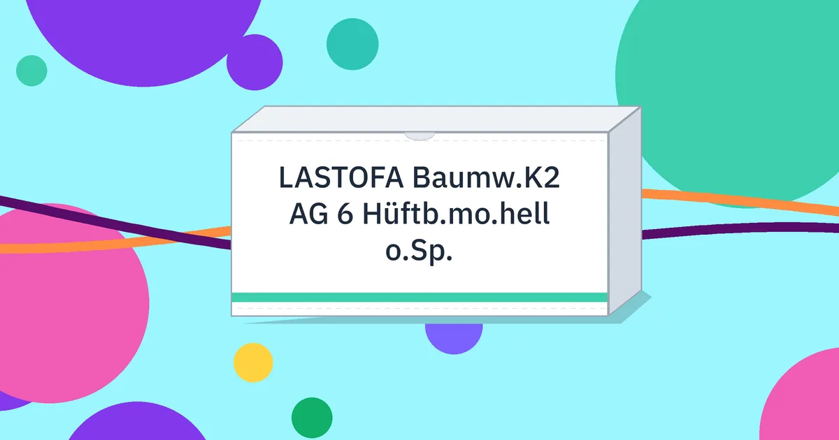 Symbolbild: Packung mit der Aufschrift LASTOFA Baumw.K2 AG 6 Hüftb.mo.hell o.Sp. (PZN 01950011) – Verfügbarkeit und Bezug in Apotheken in Frankfurt am Main