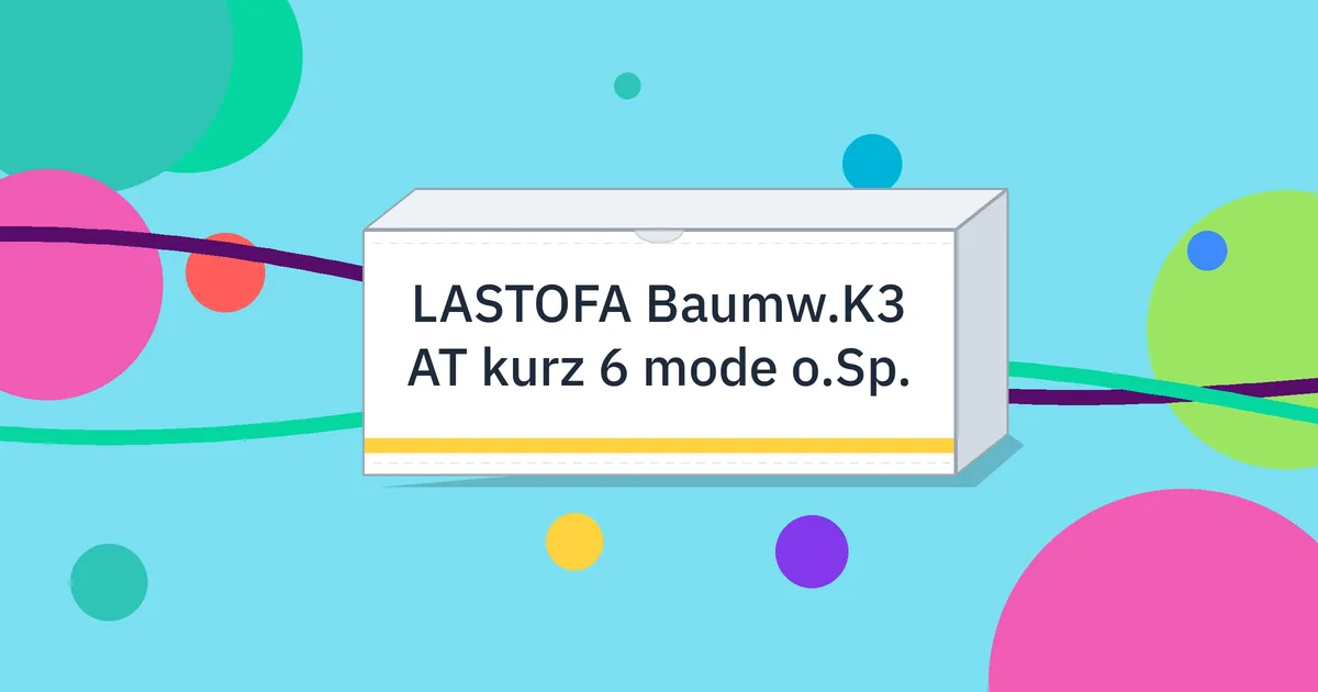 Symbolbild: Packung mit der Aufschrift LASTOFA Baumw.K3 AT kurz 6 mode o.Sp. (PZN 01959354) – Verfügbarkeit und Bezug in Apotheken in Frankfurt am Main