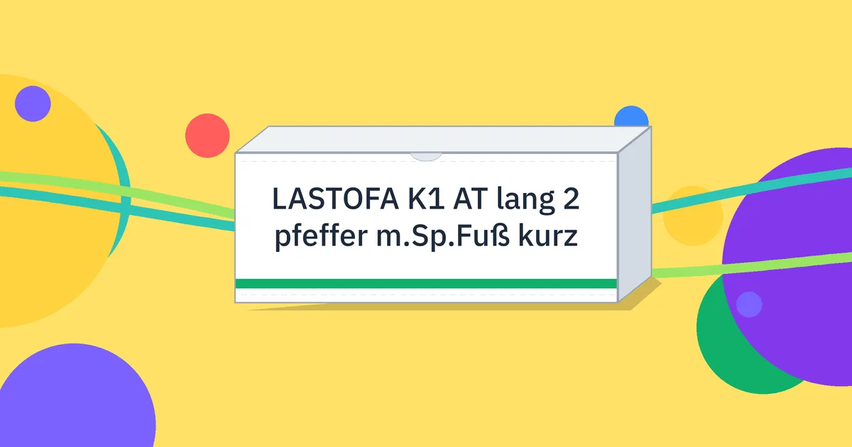 Symbolbild: Packung mit der Aufschrift LASTOFA K1 AT lang 2 pfeffer m.Sp.Fuß kurz (PZN 13795656) – Verfügbarkeit und Bezug in Apotheken in Frankfurt am Main