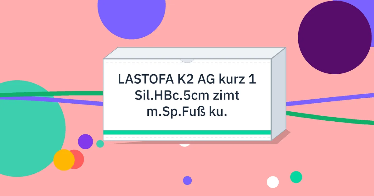 Symbolbild: Packung mit der Aufschrift LASTOFA K2 AG kurz 1 Sil.HBc.5cm zimt m.Sp.Fuß ku. (PZN 13801919) – Verfügbarkeit und Bezug in Apotheken in Frankfurt am Main