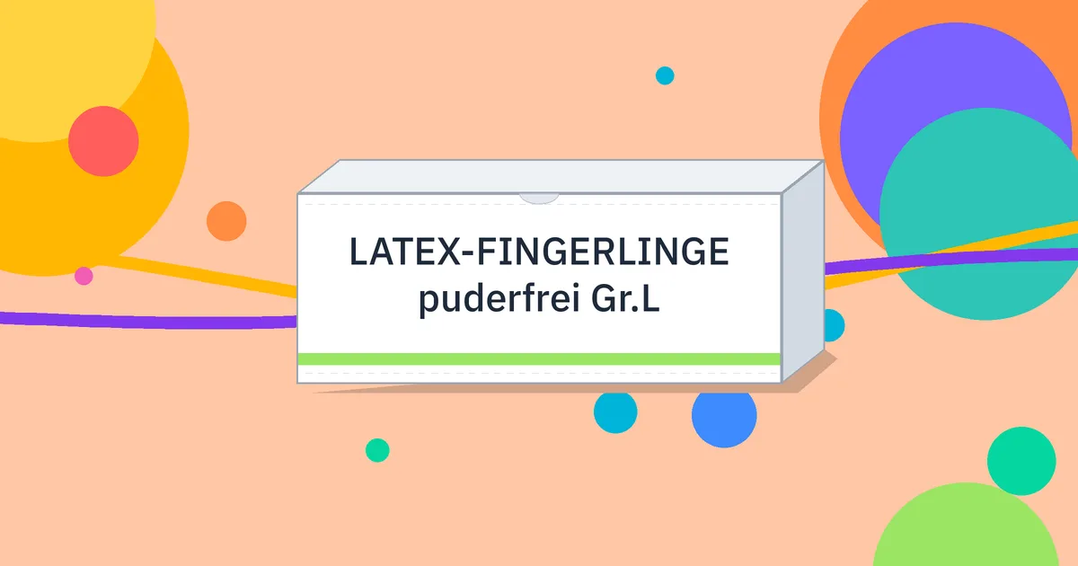 Symbolbild: Packung mit der Aufschrift LATEX-FINGERLINGE puderfrei Gr.L (PZN 01041679) – Verfügbarkeit und Bezug in Apotheken in Frankfurt am Main