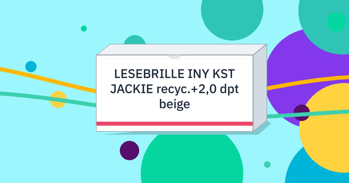 Symbolbild: Packung mit der Aufschrift LESEBRILLE INY KST JACKIE recyc.+2,0 dpt beige (PZN 19927892) – Verfügbarkeit und Bezug in Apotheken in Frankfurt am Main