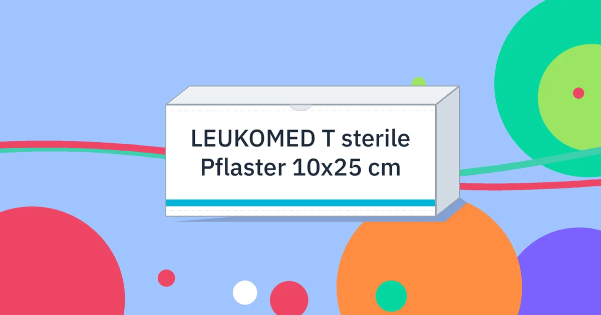 Symbolbild: Packung mit der Aufschrift LEUKOMED T sterile Pflaster 10x25 cm (PZN 12657165) – Verfügbarkeit und Bezug in Apotheken in Frankfurt am Main