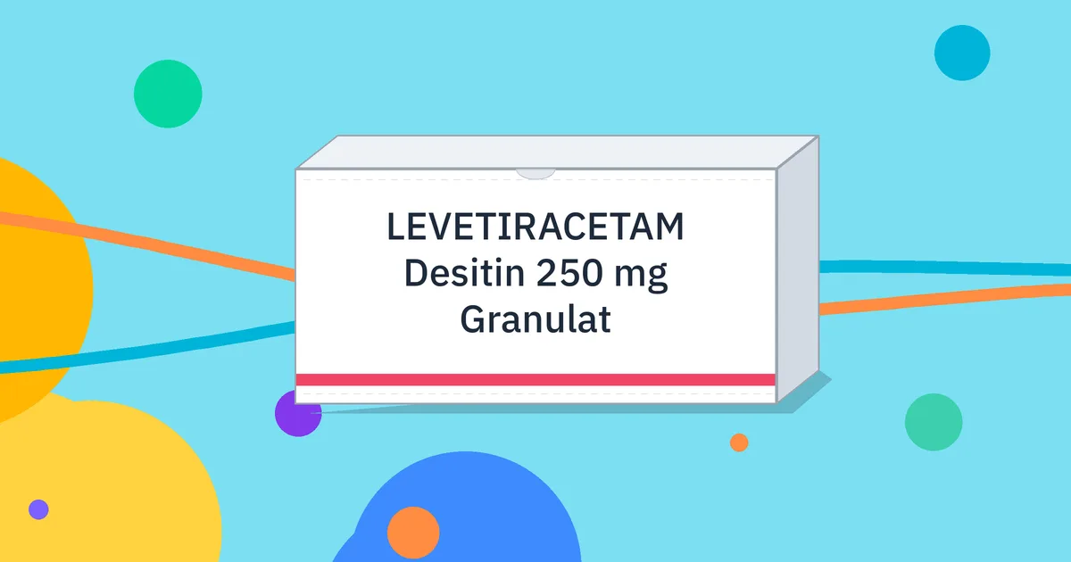 Symbolbild: Packung mit der Aufschrift LEVETIRACETAM Desitin 250 mg Granulat (PZN 08891122) – Verfügbarkeit und Bezug in Apotheken in Frankfurt am Main