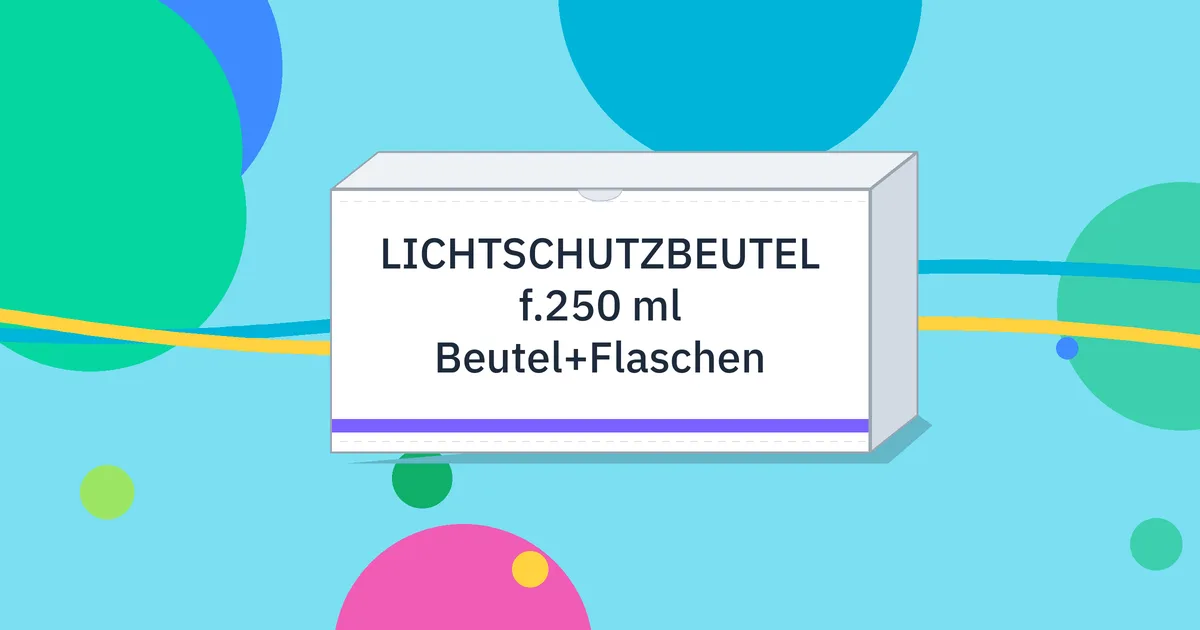 Symbolbild: Packung mit der Aufschrift LICHTSCHUTZBEUTEL f.250 ml Beutel+Flaschen (PZN 20597891) – Verfügbarkeit und Bezug in Apotheken in Frankfurt am Main