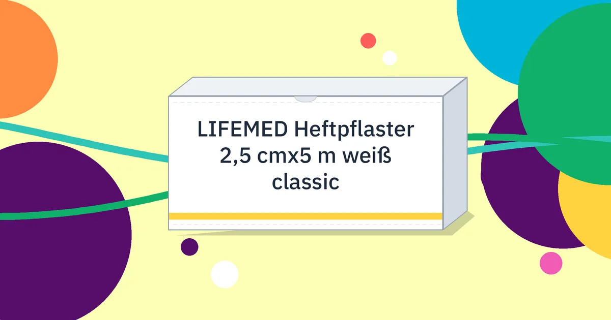 Symbolbild: Packung mit der Aufschrift LIFEMED Heftpflaster 2,5 cmx5 m weiß classic (PZN 18098011) – Verfügbarkeit und Bezug in Apotheken in Frankfurt am Main