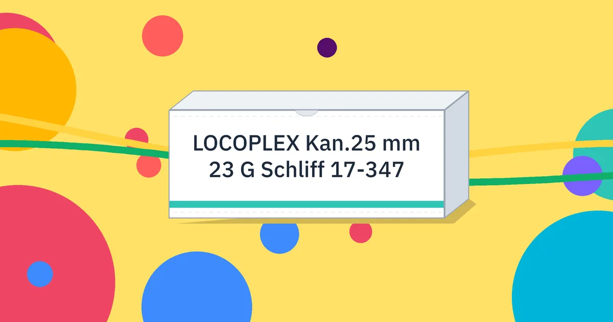 Symbolbild: Packung mit der Aufschrift LOCOPLEX Kan.25 mm 23 G Schliff 17-347 (PZN 04481568) – Verfügbarkeit und Bezug in Apotheken in Frankfurt am Main