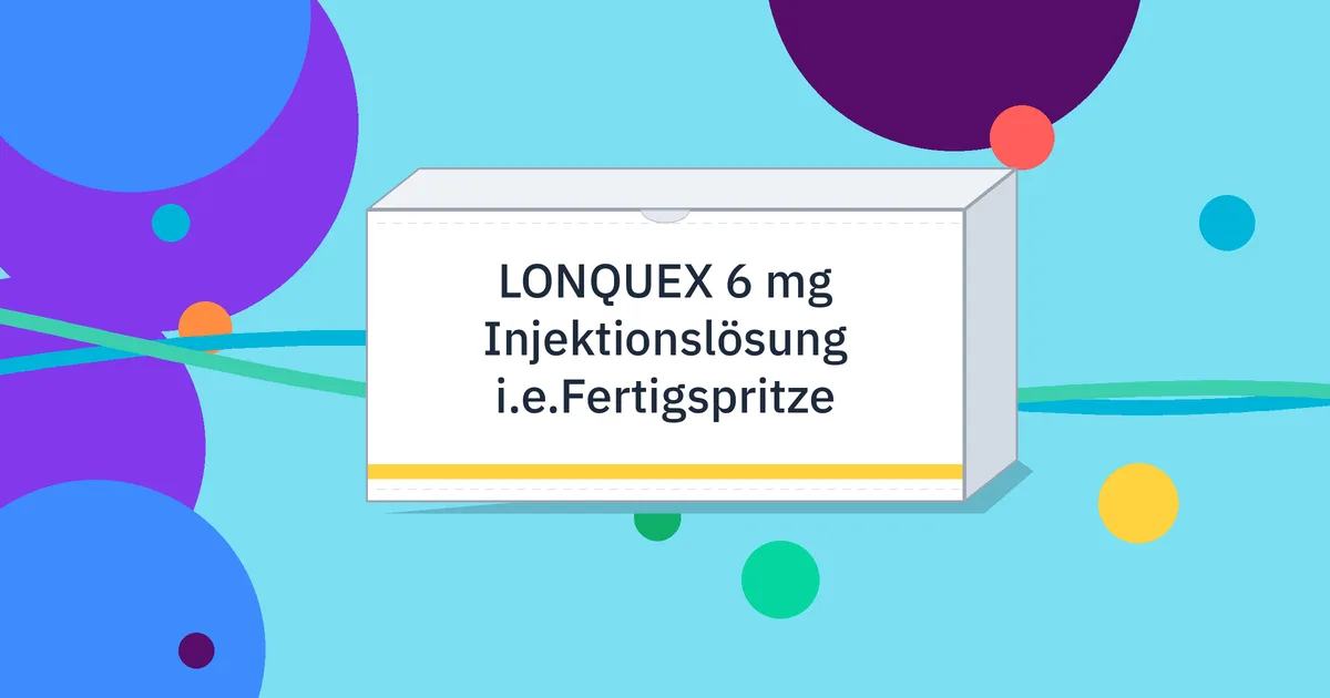 Symbolbild: Packung mit der Aufschrift LONQUEX 6 mg Injektionslösung i.e.Fertigspritze (PZN 10761757) – Verfügbarkeit und Bezug in Apotheken in Frankfurt am Main