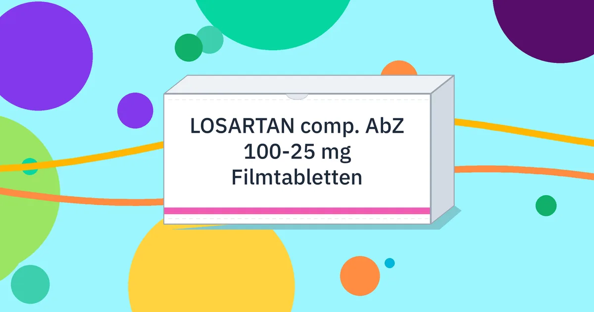 Symbolbild: Packung mit der Aufschrift LOSARTAN comp. AbZ 100-25 mg Filmtabletten (PZN 03455847) – Verfügbarkeit und Bezug in Apotheken in Frankfurt am Main